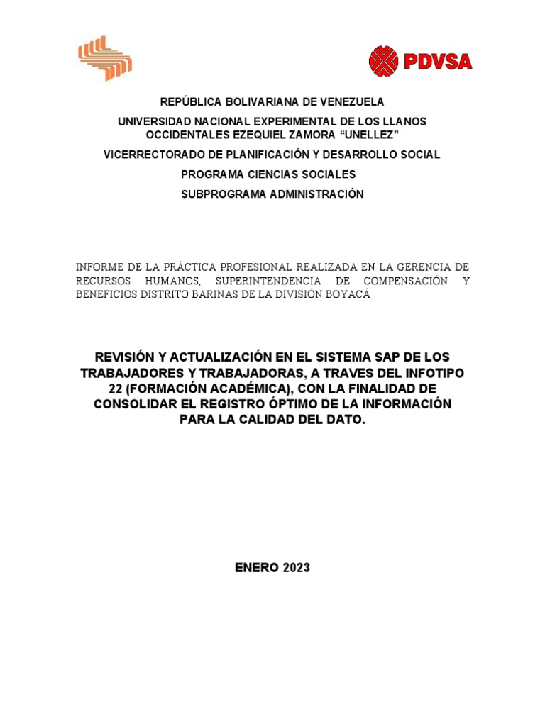 Actualización de Datos en PDVSA Barinas | PDF | Crecimiento personal y ...