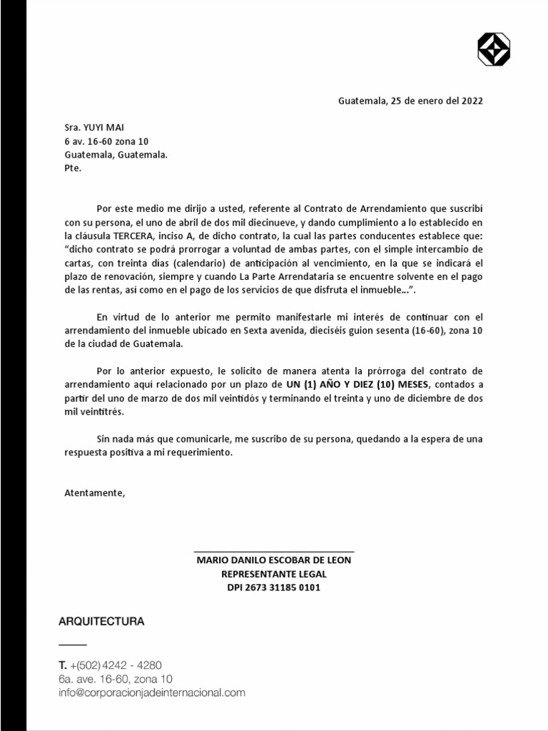 Modelo Cruce de Cartas arrendamiento | PDF