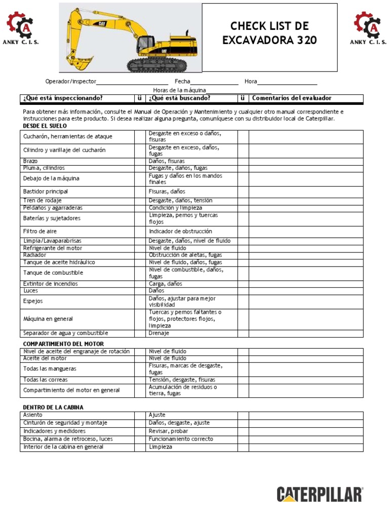 Check List Excavadora | PDF | Transporte | Vehículos