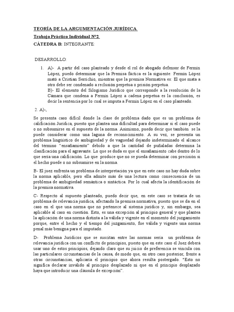 TP2 TEORÍA DE LA ARGUMENTACIÓN 100% Siglo21 | PDF | Derecho penal | Principios éticos