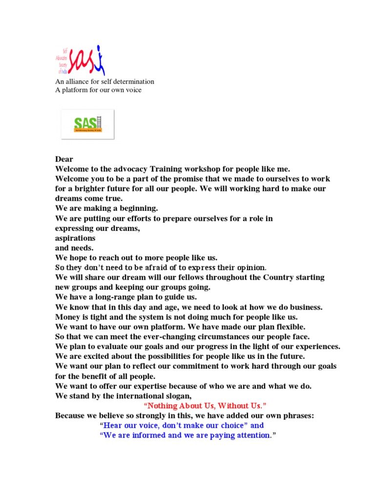 Self-Advocacy Training for Empowerment | PDF | Learning Disability ...