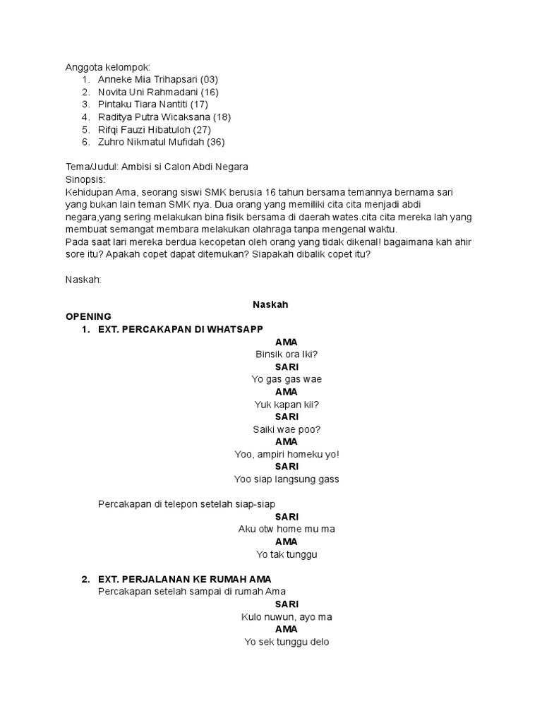 Sinopsis Dan Naskah TE2 | PDF