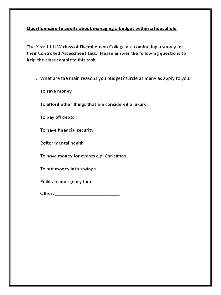 Survey About Budgeting | PDF