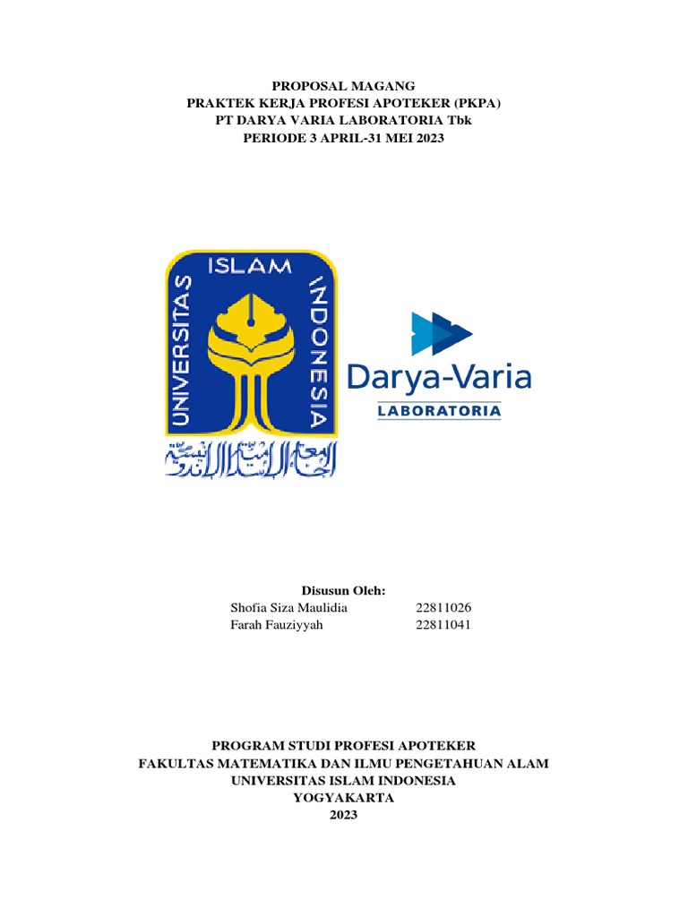 Proposal Magang PT Darya Varia Laboratoria Tbk. - UII - Periode April-Mei 2023 | PDF