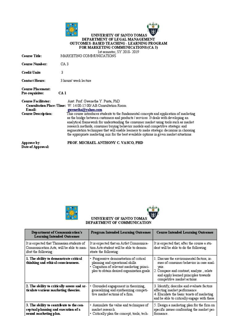 CA 3 Outcomes-Based Syllabus 2018 | PDF | Brand | Marketing