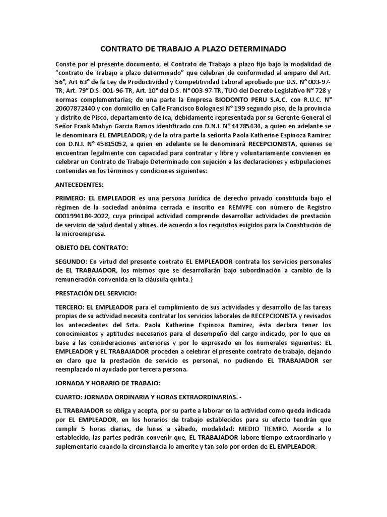 Contrato Part Time | PDF | Derecho laboral | Salario