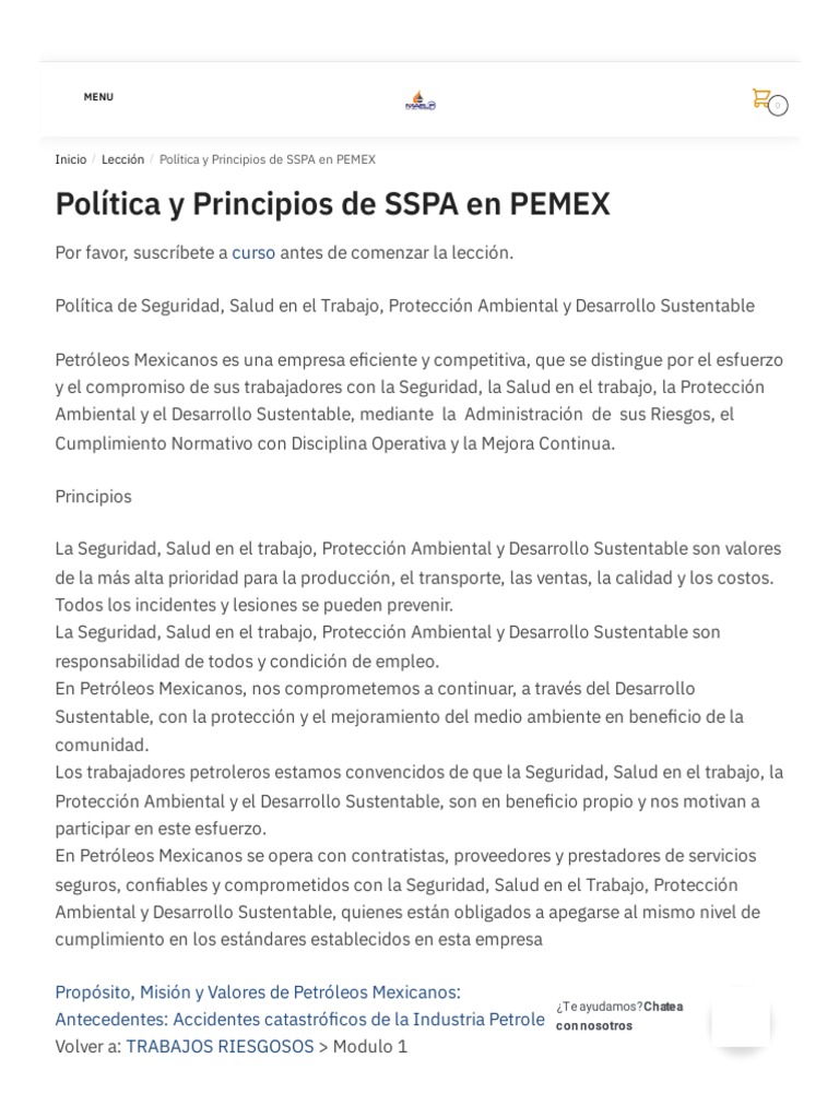 Política y Principios de SSPA en PEMEX: Curso | PDF