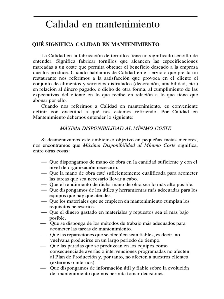 LIBRO ORGANIZACION Y GESTION INTEGRAL DE MANTENIMIENTO - Calidad en Mantenimiento | PDF