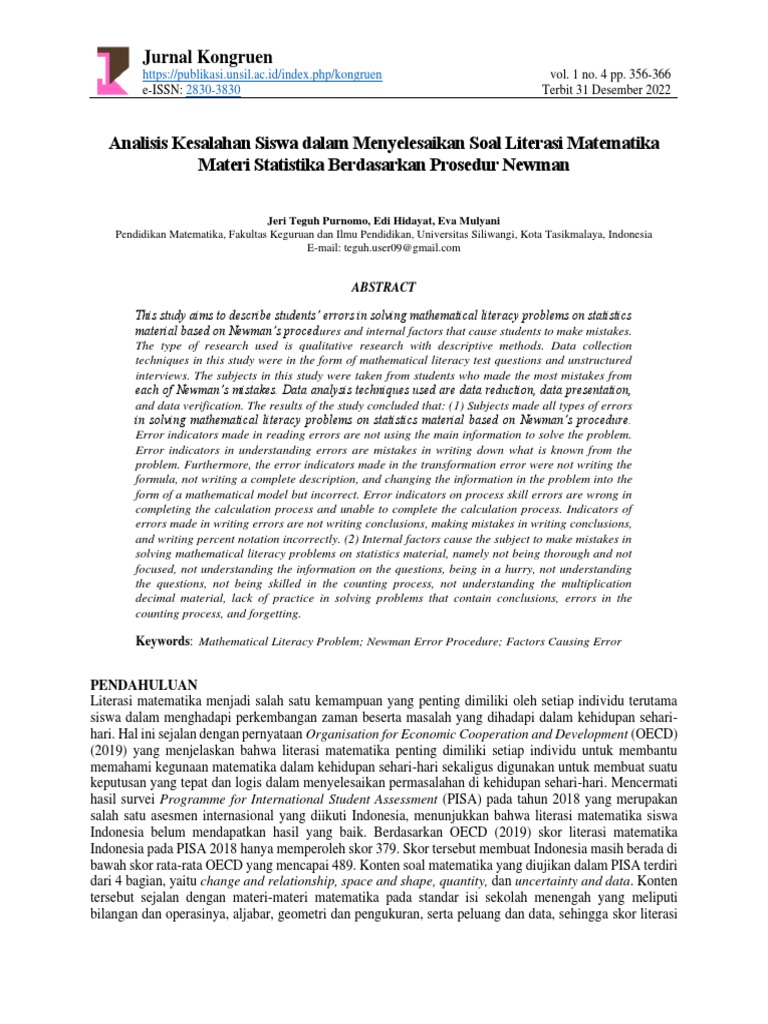 Analysis of Students' Errors in Solving Mathematical Literacy Problems on Statistics Material ...