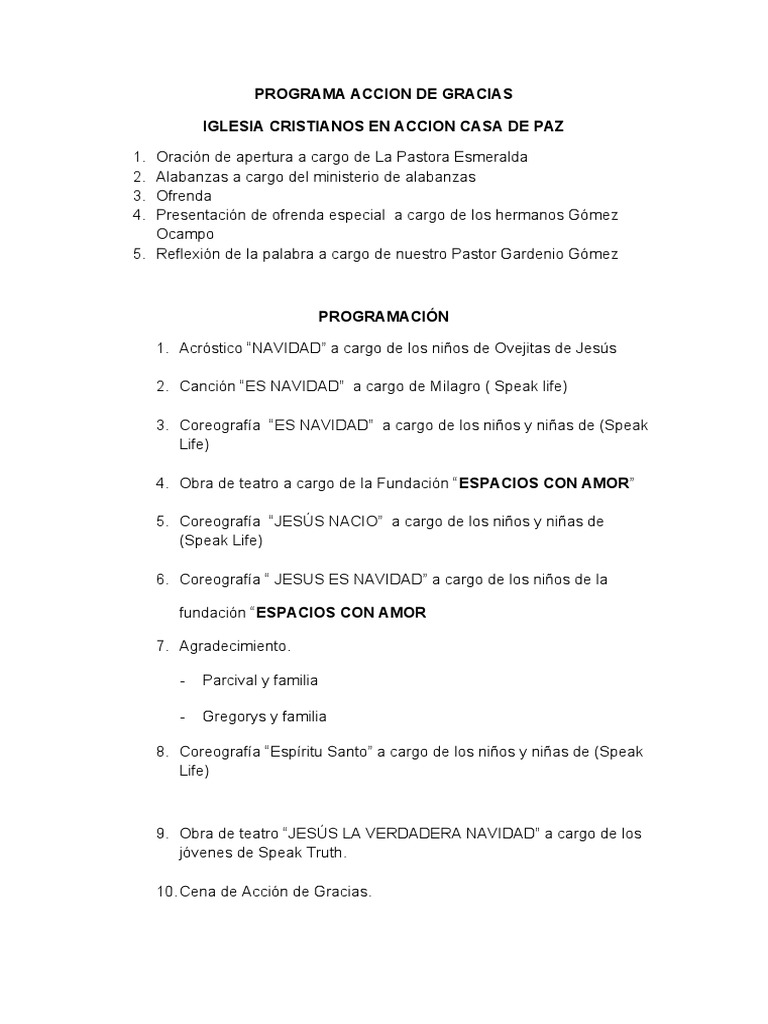 Programa Accion de Gracias Icea 2022 | PDF