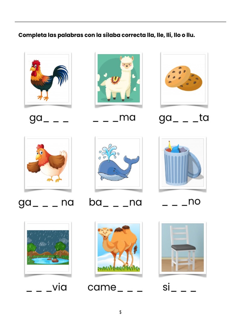 Ga - Ga - Ta - Ma: Completa Las Palabras Con La Sílaba Correcta Lla ...