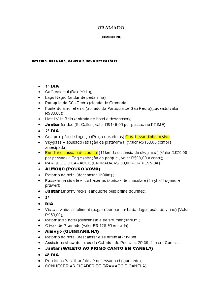 Roteiro Gramado | PDF