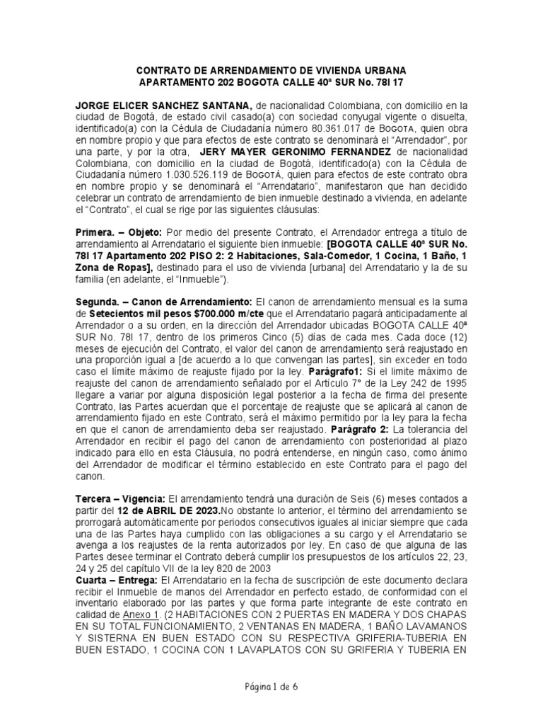 Modelo Contrato de Arrendamiento Vivienda Urbana Codeudor | PDF | Servicios públicos | Derecho ...