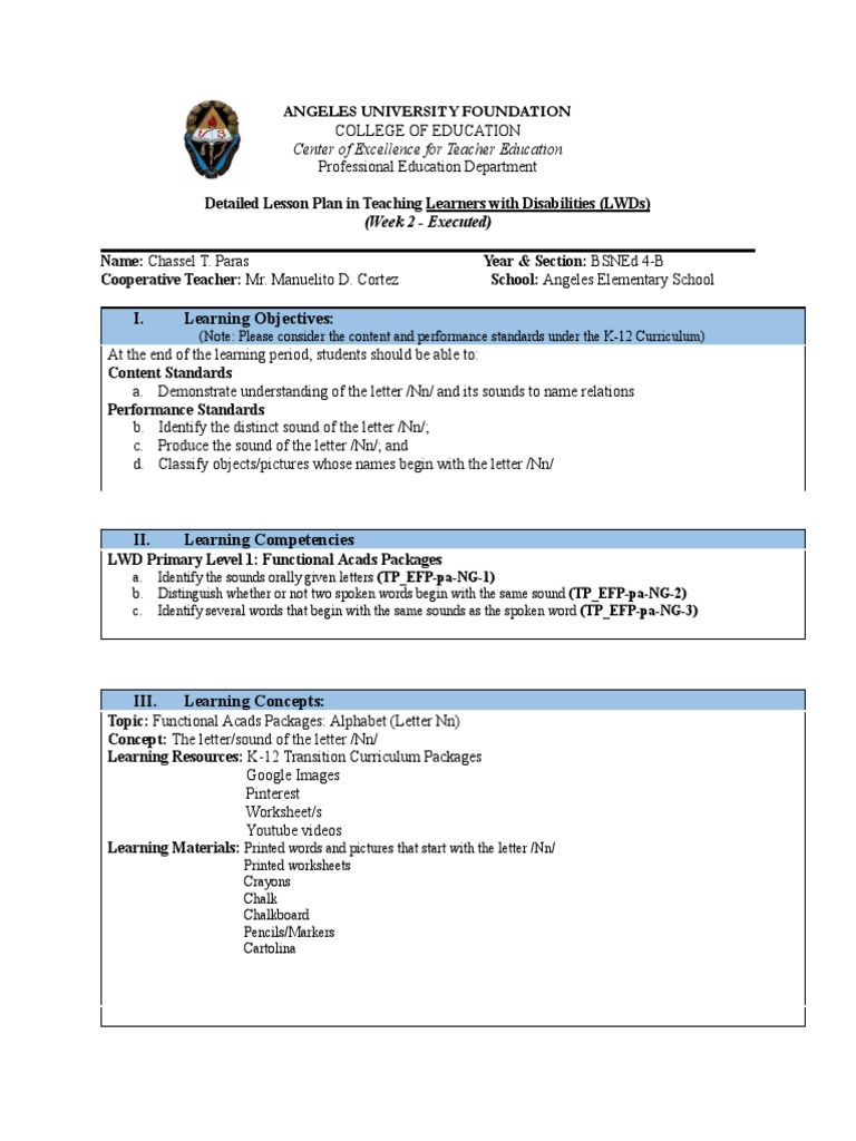 Week 2 Pt. 2 - LETTER NN - Executed - FS 3 Detailed Lesson Plan | PDF ...