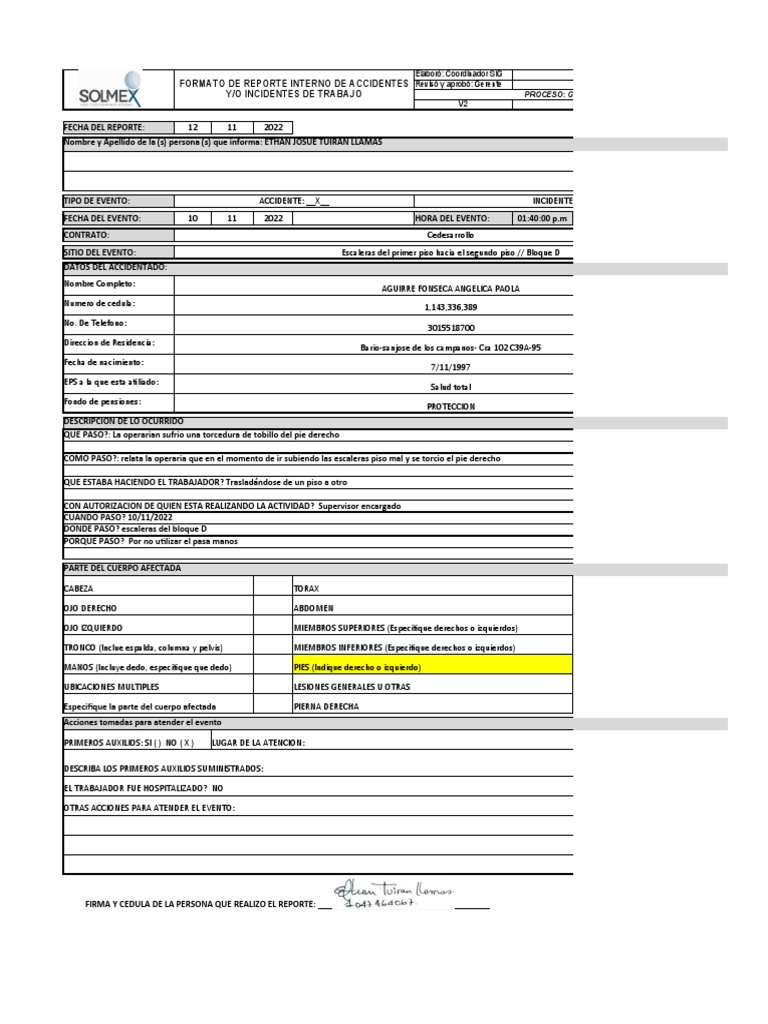 Reporte Interno de Accidente | PDF