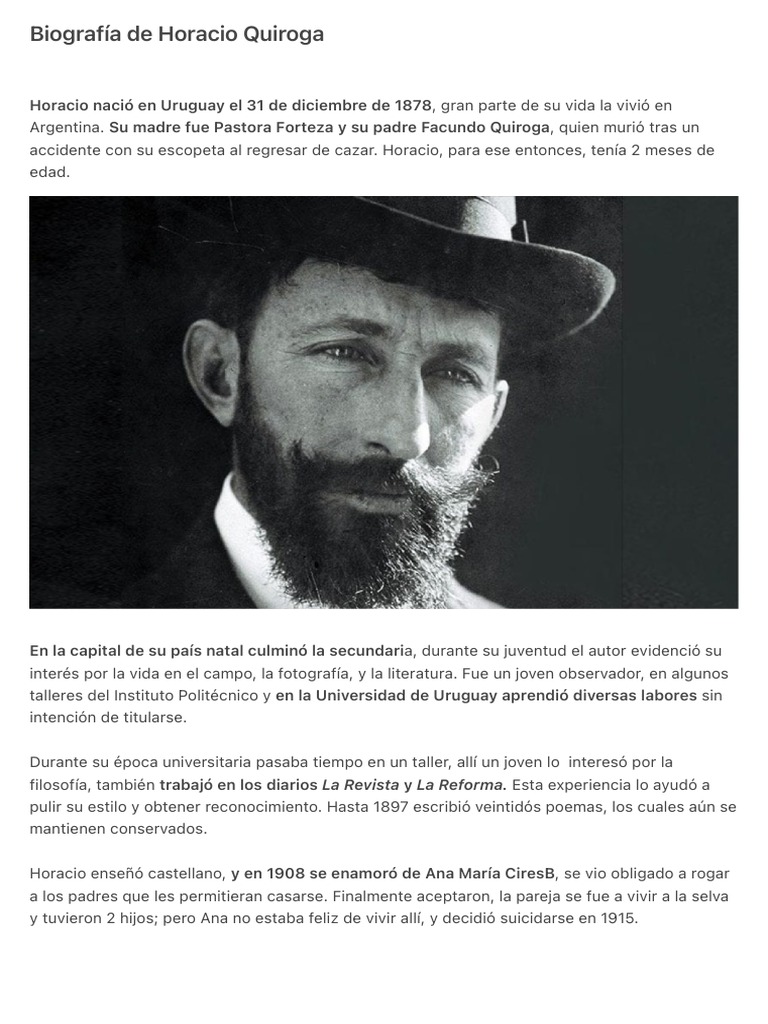 Biografía de Horacio Quiroga | PDF