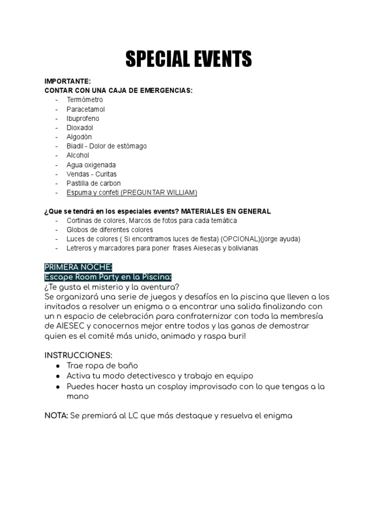 Special Events: Importante: Contar Con Una Caja de Emergencias | PDF