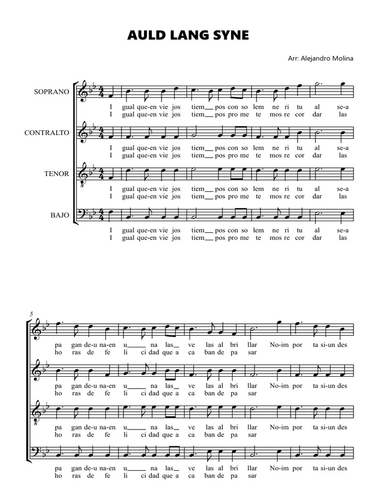 Auld Lang Syne ESPAÑOL - Partitura Completa | PDF | Canto