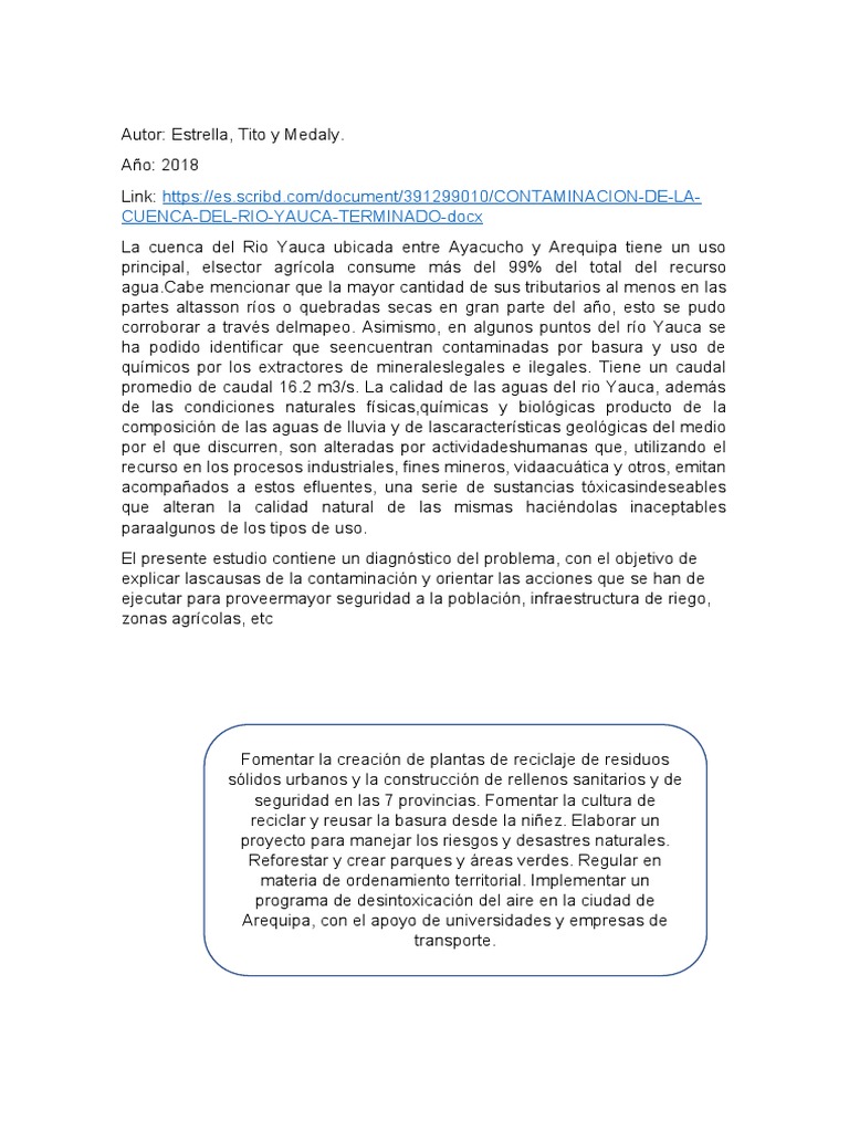 Cuenca Del Rio Yauca Terminado | PDF | Residuos | Reciclaje