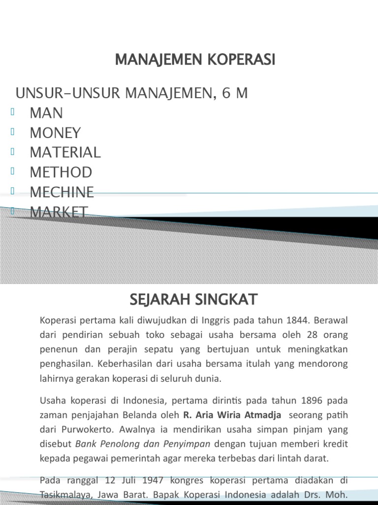 Manajemen Koperasi Unsur-Unsur Manajemen, 6 M MAN Money Material Method ...