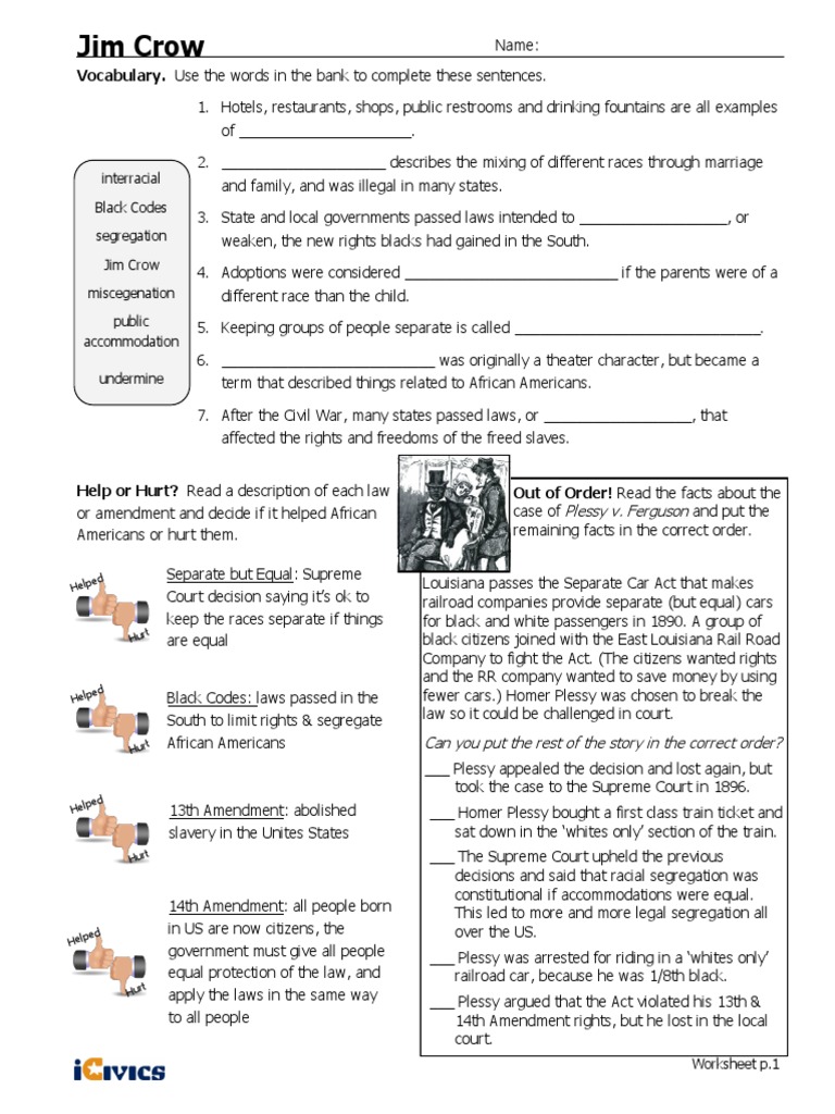 Jim Crow Handout | PDF | W. E. B. Du Bois | Jim Crow Laws