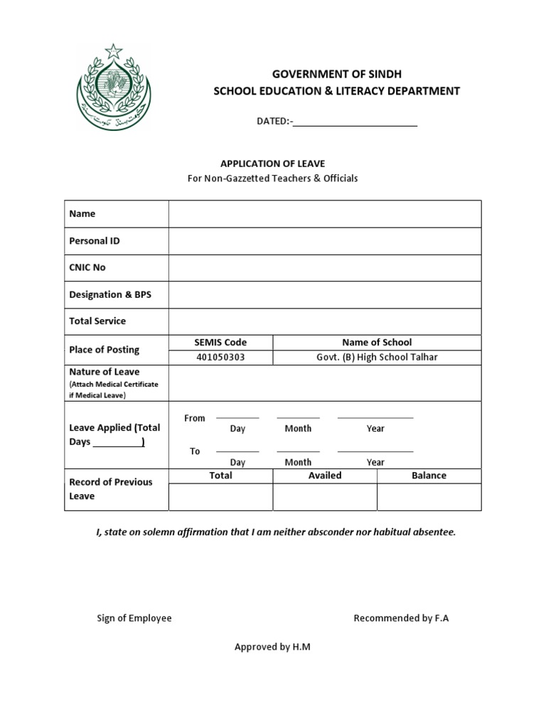 Leave Application Proforma | PDF