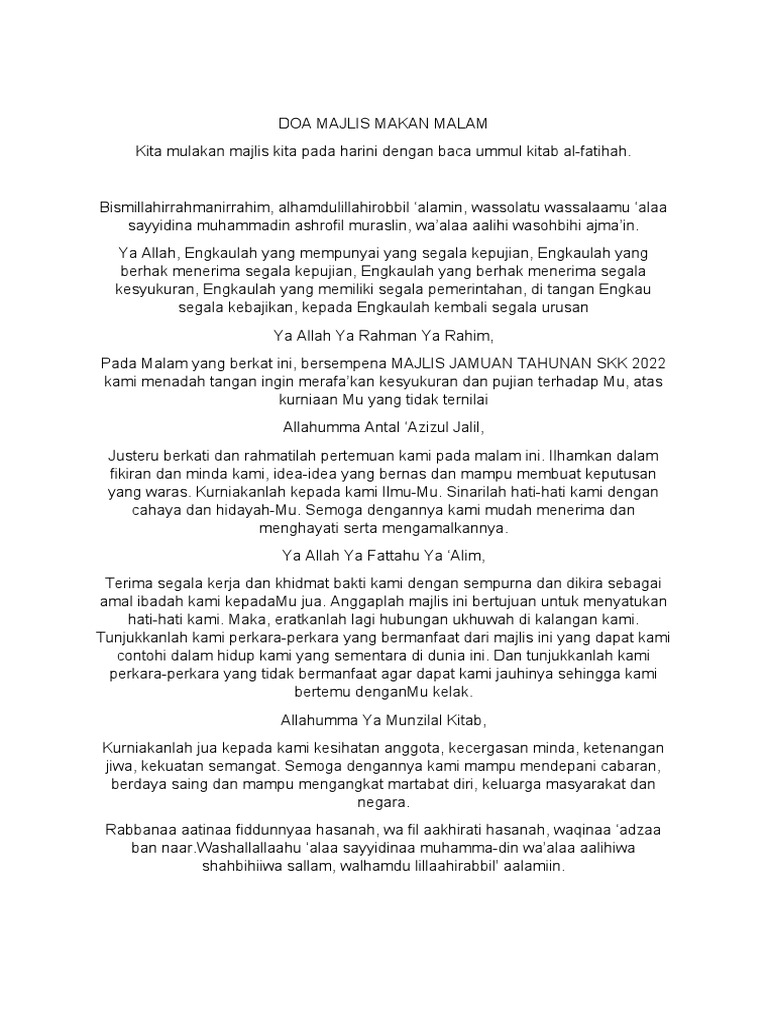 Doa Majlis Makan Malam | PDF