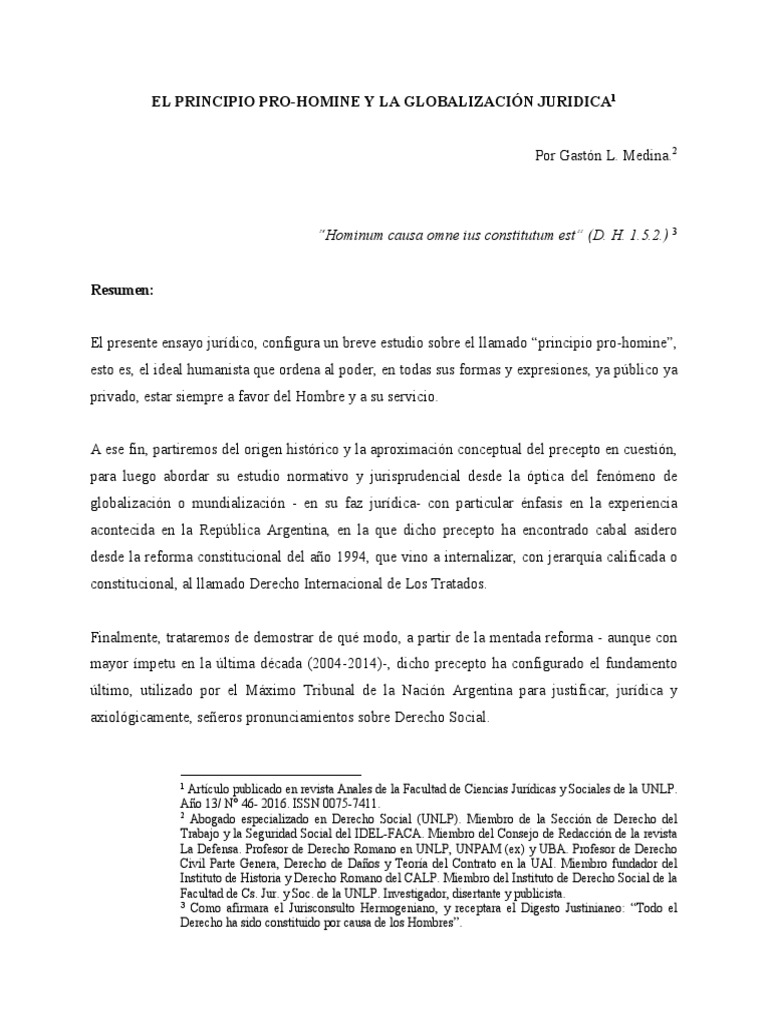 Principio Pro-Homine y Globalización Jurídica | PDF | Constitución ...