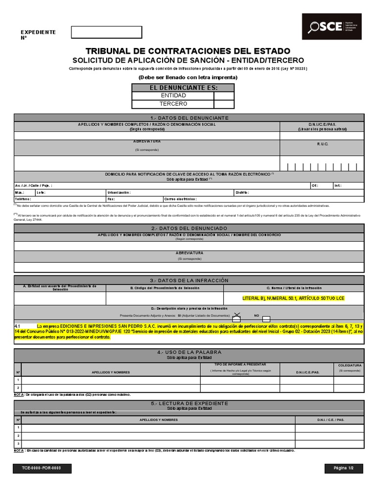 FORMATO OSCE _ se solicita sanción | PDF | Derecho privado | Documentos ...
