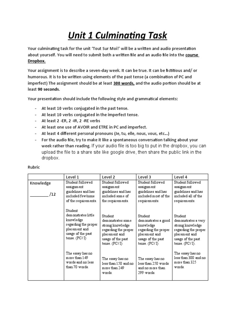 Unit 1 Culminating Task | PDF | Grammatical Conjugation | Grammatical Tense