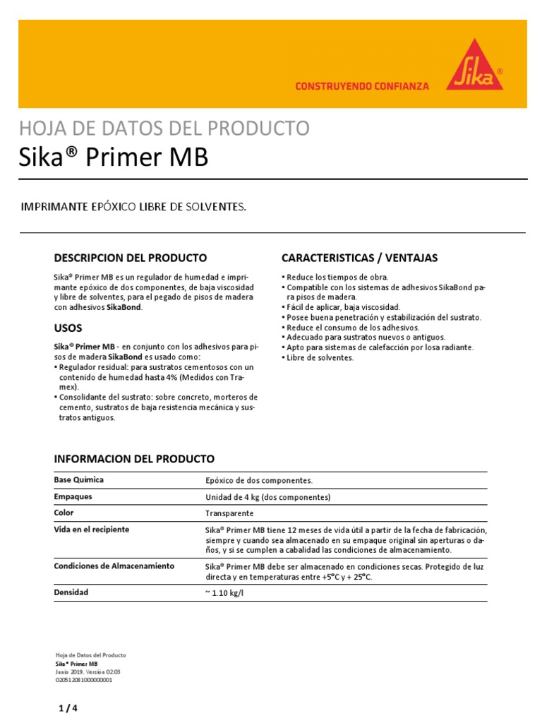 Imprimante Epóxico Sika® Primer MB | PDF | Hormigón | Temperatura