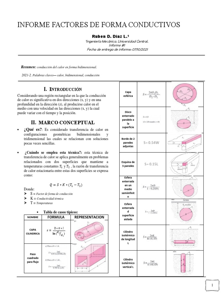 infrome Factor de forma | PDF | Conduccion termica | Calor