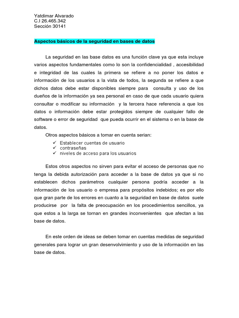 Aspectos fundamentales de la seguridad en bases de datos ...