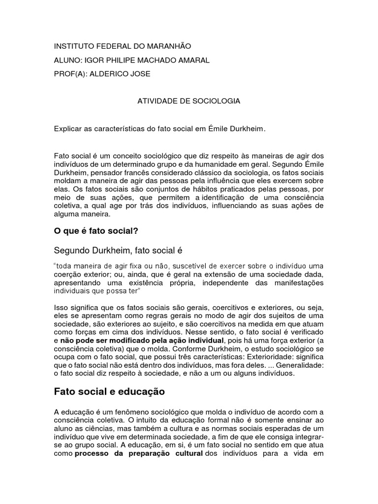 Fato Social | PDF | Sociologia | Émile Durkheim