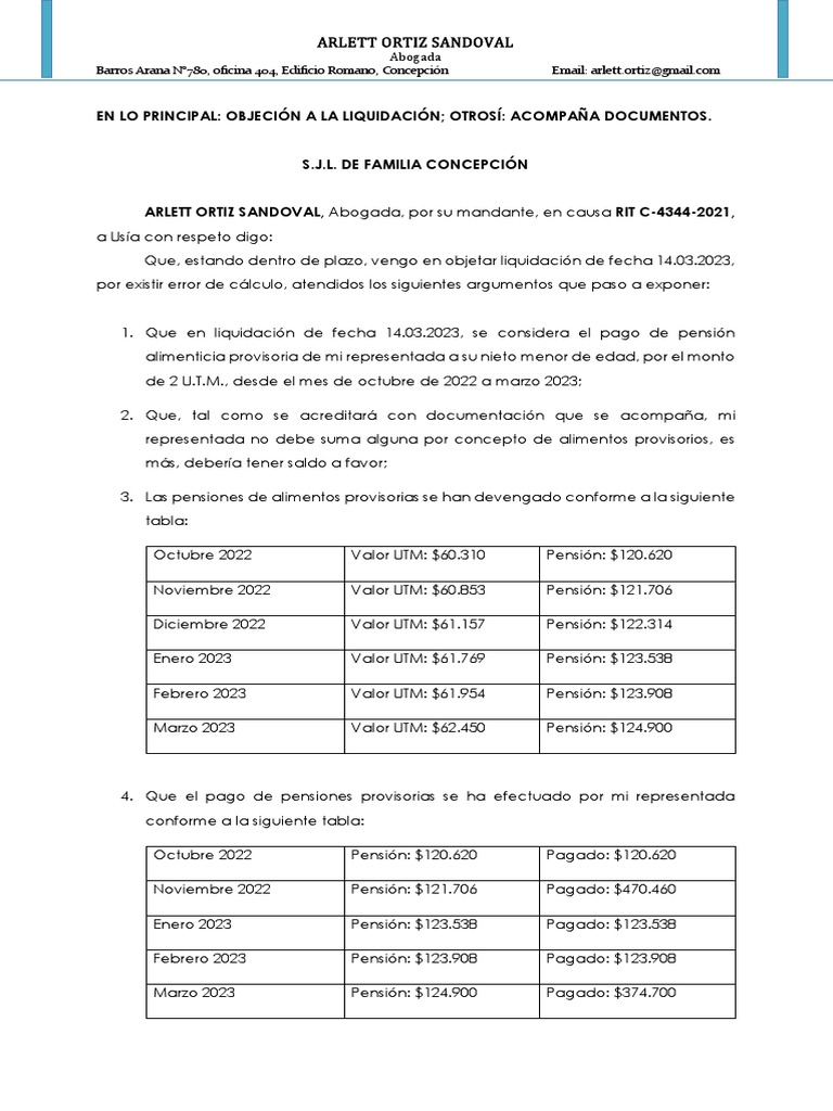 Objeta Liquidación | PDF | Pensión alimenticia