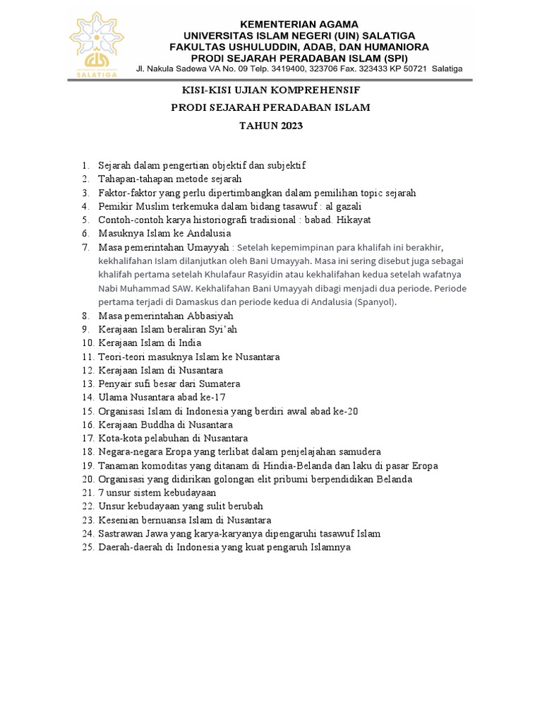 Kisi-Kisi Kompre Prodi Spi | PDF