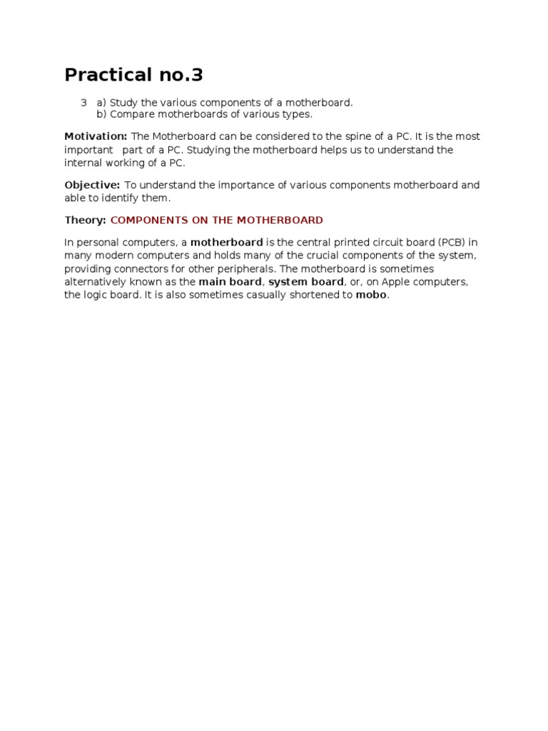 Practical No 3 - Motherboard Components and Types | PDF | Bios | Booting
