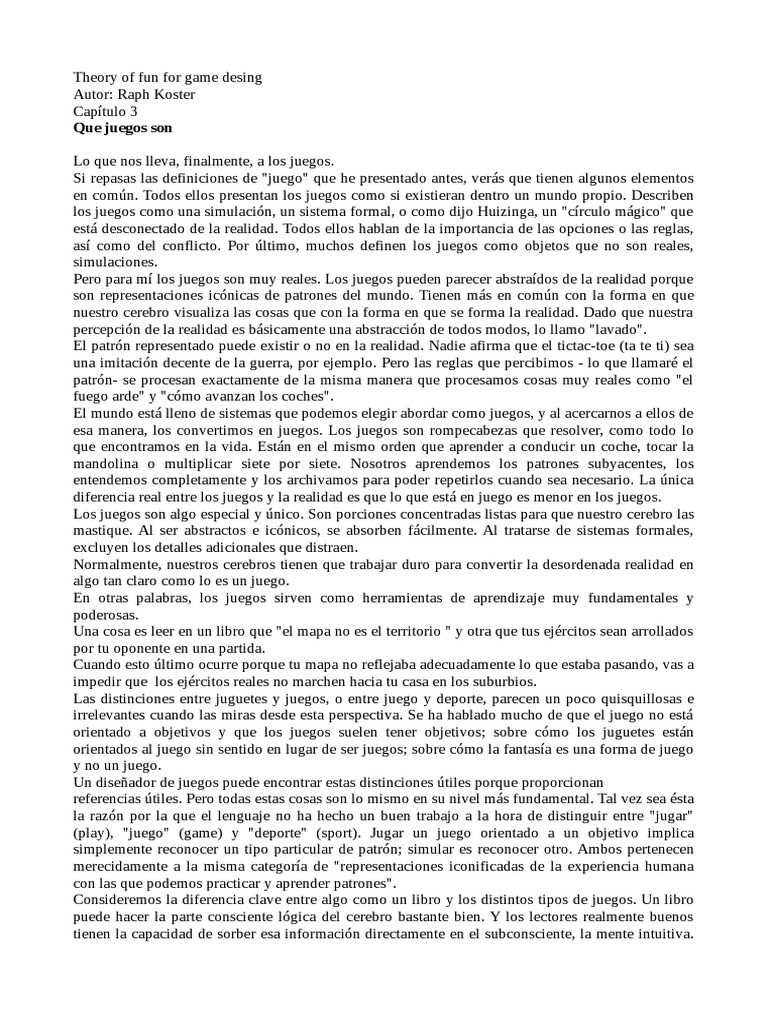 Capitulo 3 - Raph Koster - Traducción (Lectura Complementaria) | PDF | Aprendizaje | Enseñanza ...