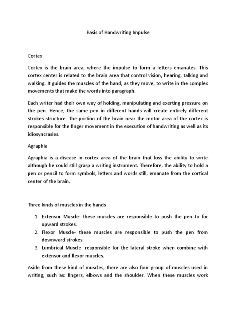 Basis of Handwriting Impulse Lesson 4.1 | PDF | Neuroscience | Writing