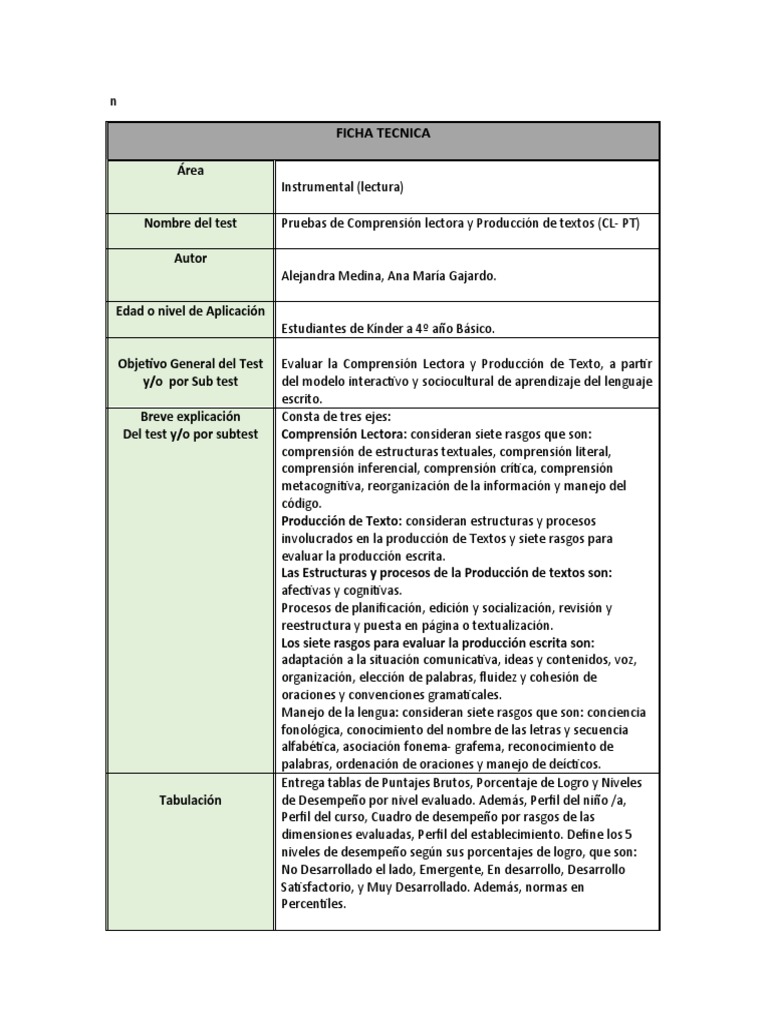 Ficha Tecnica CL-PT | PDF | Comprensión lectora | Psicología cognitiva