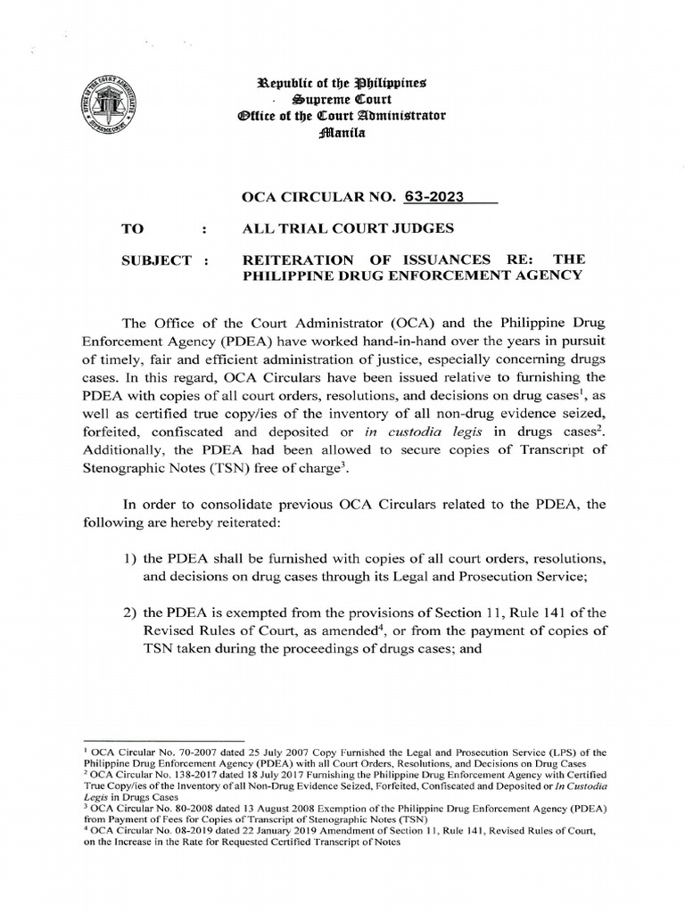 OCA Circular No. 63 2023 | PDF | Prosecutor | Justice