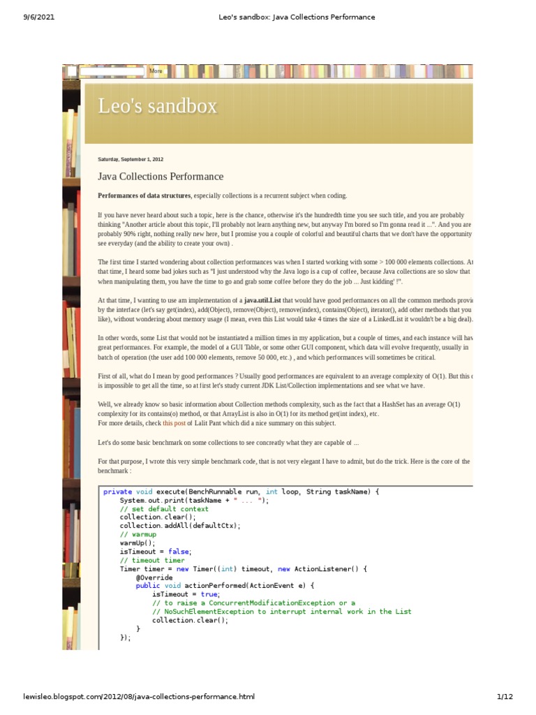 Leo's Sandbox - Java Collections Performance | PDF | Java (Programming ...