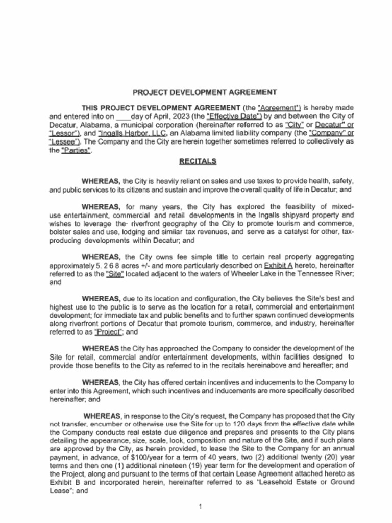 Ingalls Harbor Project Development Agreement and Ground Lease | PDF