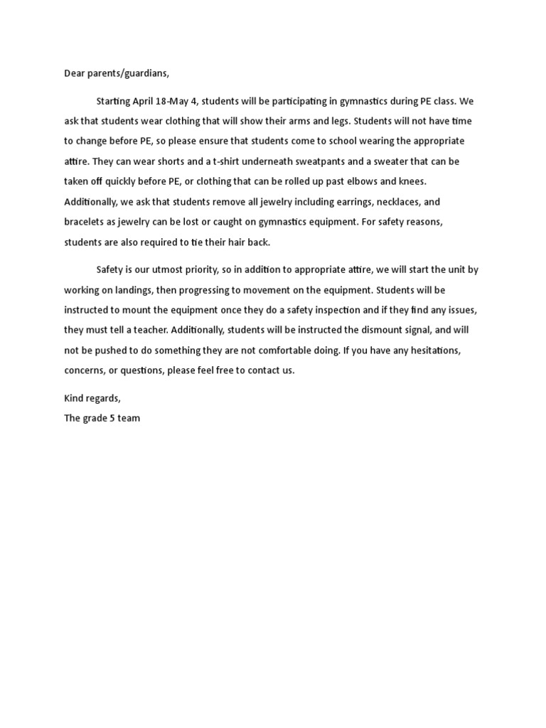 Gymnastics Parent Letter | PDF