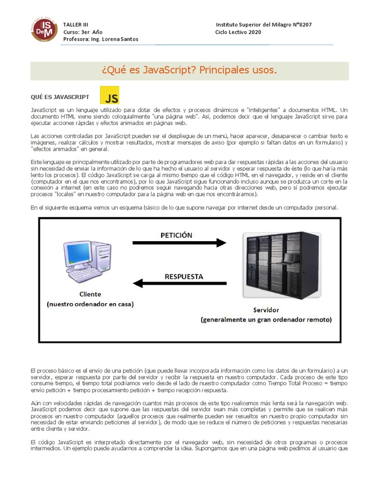 ¿qué Es Javascript Principales Usos Pdf Redes Internet Y Web