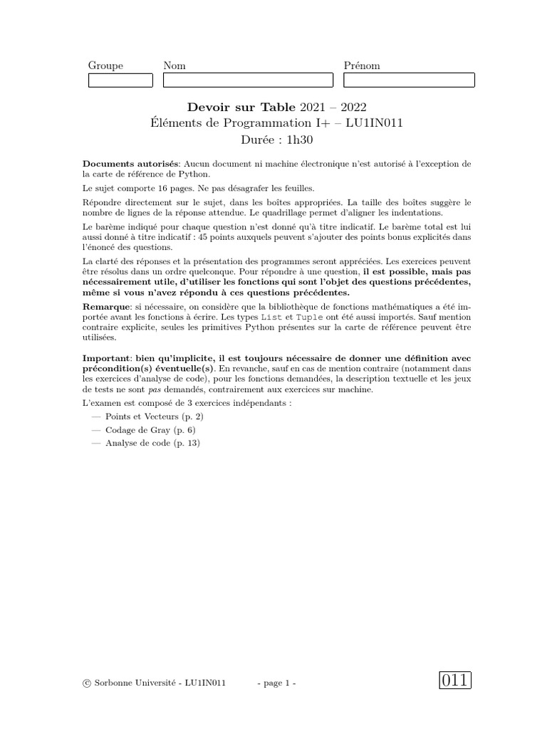 Examen de Programmation Python | PDF | Python (Langage de programmation) | Informatique