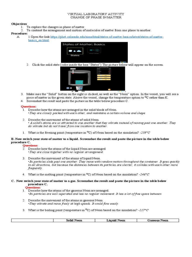 Phase Changes of Matter Activity | PDF | Gases | Water