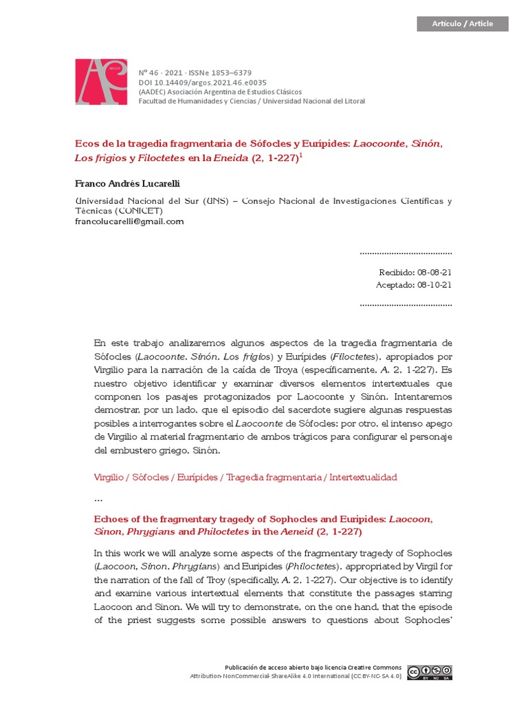 Ecos de La Tragedia Fragmentaria de Sófocles y Eurípides: Laocoonte ...