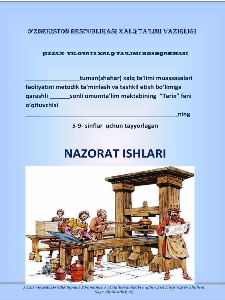 Tarix Fanidan Nazorat Ishlari 2 | PDF