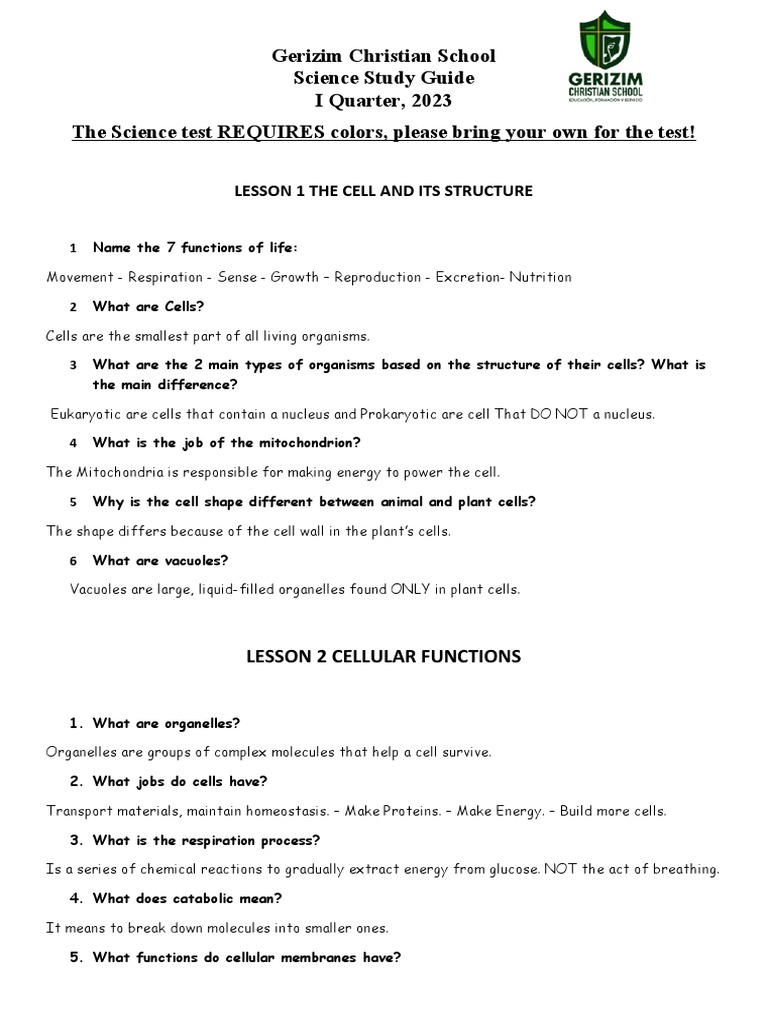 Study Guides 1st Partial | PDF | Cell (Biology) | Plants